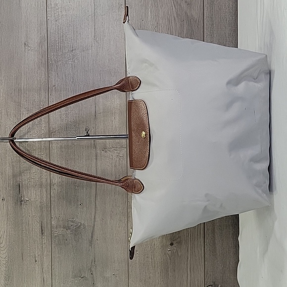 Longchamp | Bags | Large Longchamp Lepliage Gray Nylon Leather Tote ...